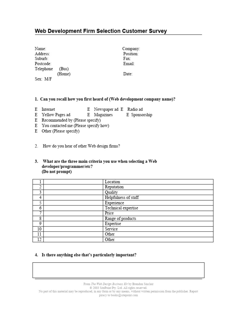 Web Development Firm Selection Survey | PDF | Entertainment | Mass Media
