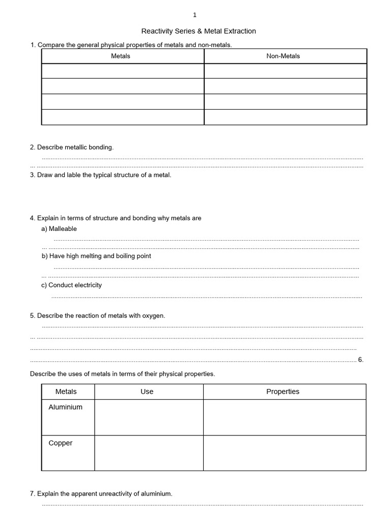 Metals, Reactivity Series & Metal Extraction | PDF | Iron | Redox
