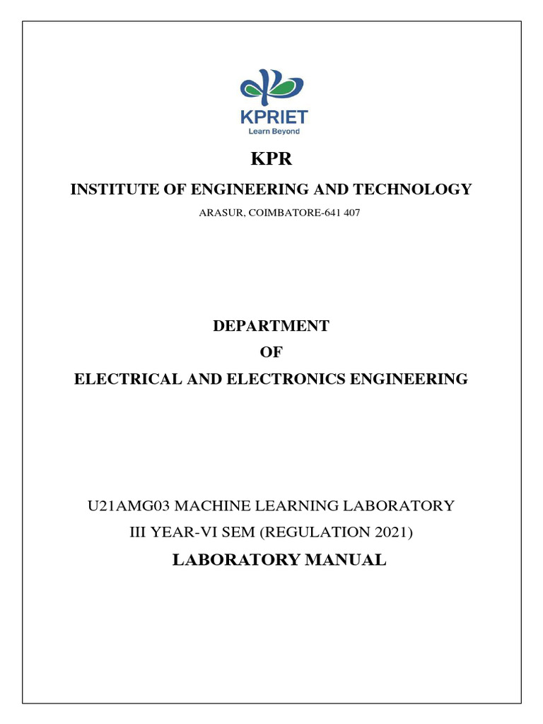 ML Lab Manual 2023-2024 | PDF | Support Vector Machine | Statistical ...