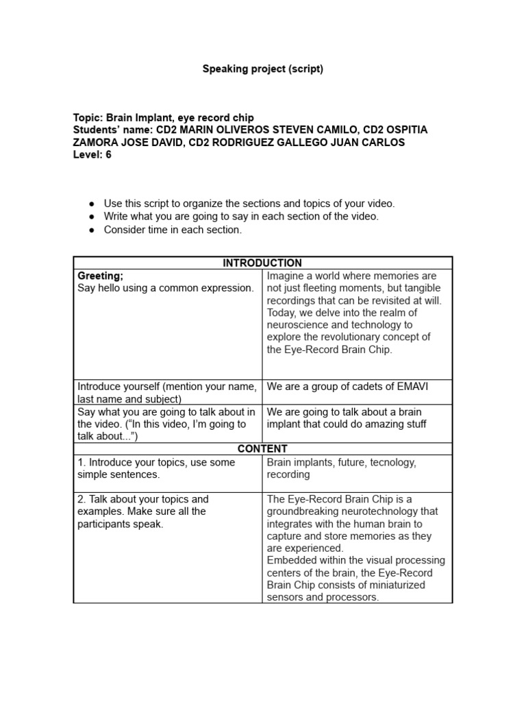 Template PRESENTATION SCRIPT - Docx 1 | PDF | Brain | Cognitive Psychology