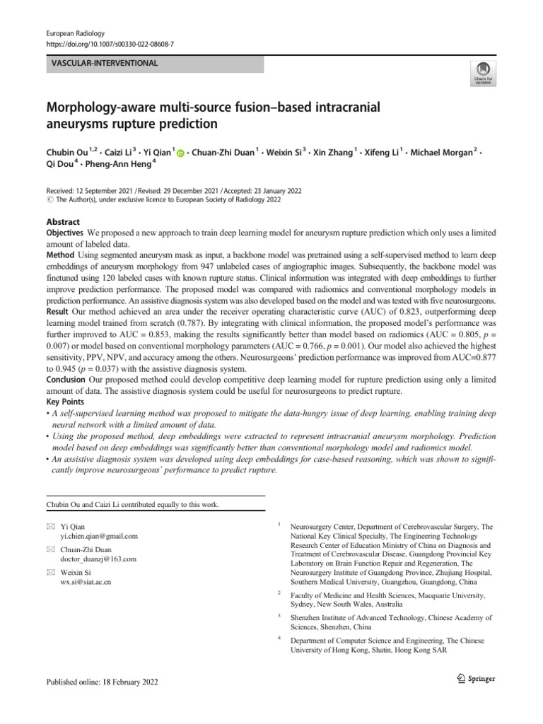 Morphology-aware multi source fusion based intracranial aneurysms ... Morphology-aware multi source fusion based intracranial aneurysms ...