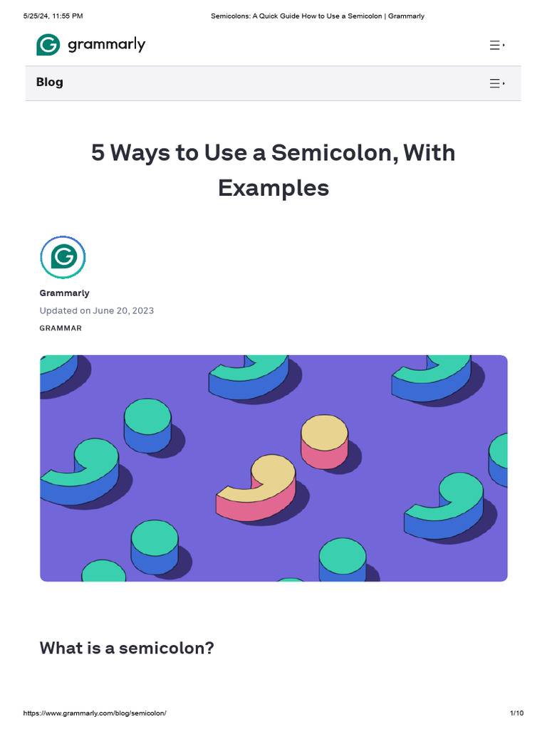 Semicolons - A Quick Guide How To Use A Semicolon - Grammarly | PDF ...