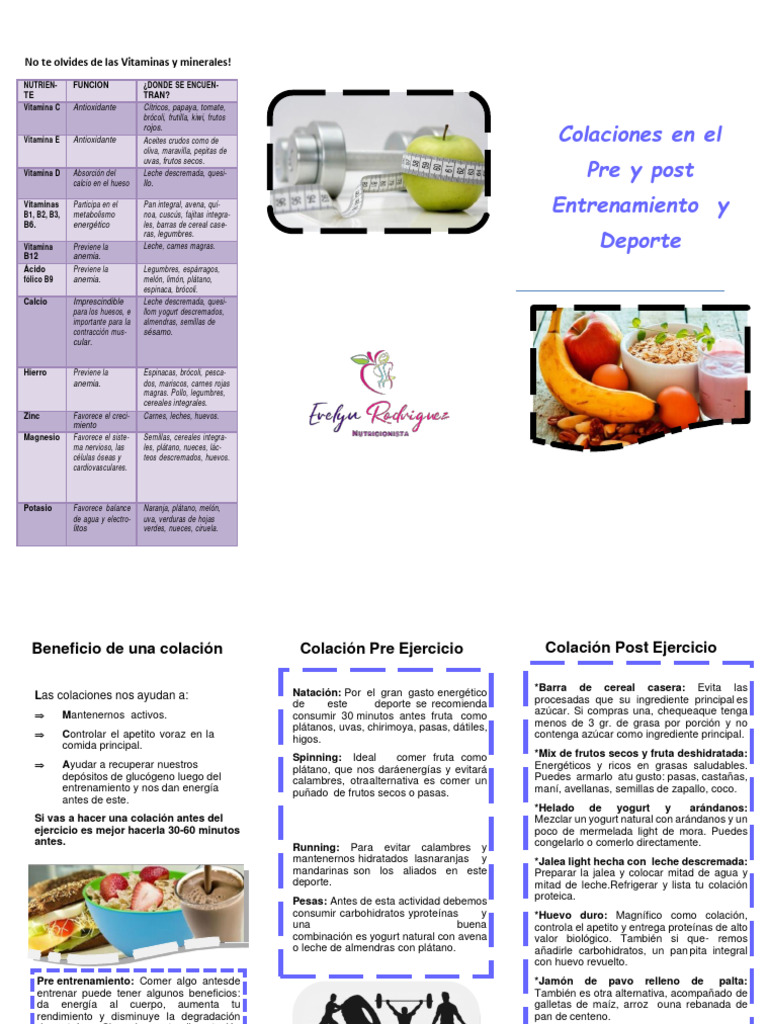 Triptico colaciones pre y post entrenamiento o | Descargar gratis PDF ...