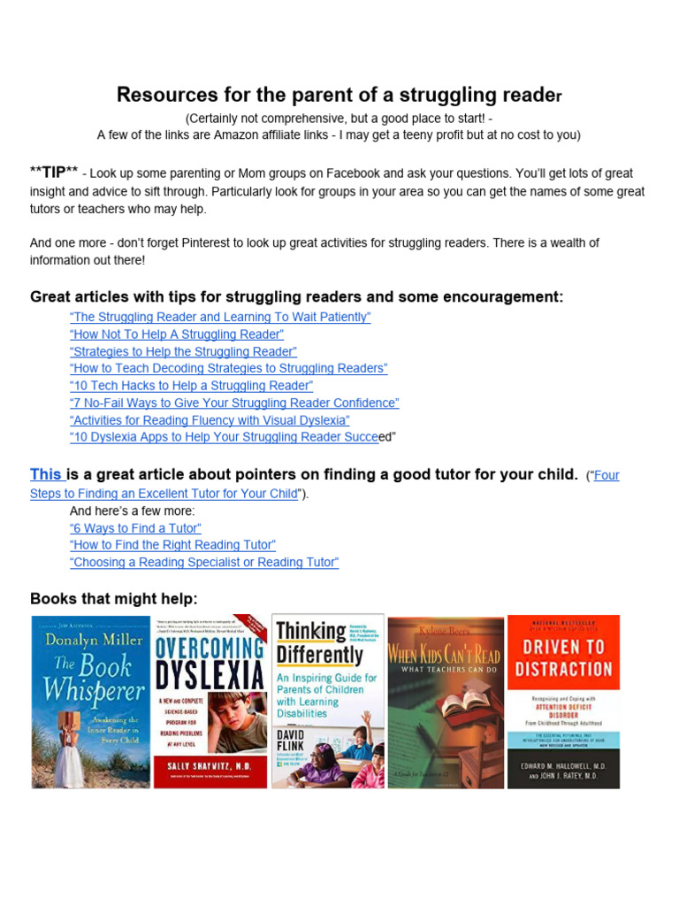 Resources For The Parent of A Struggling Reader | PDF | Fluency | Phonics