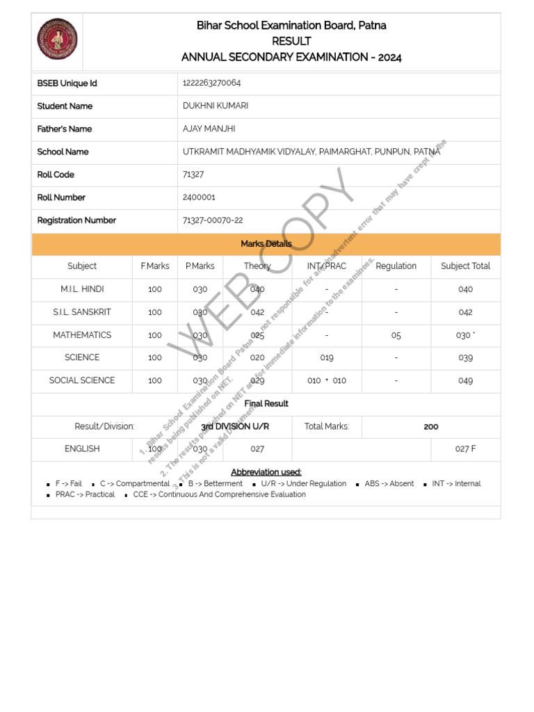 Secondary Annual Result 2024 | PDF | Student Assessment And Evaluation ...