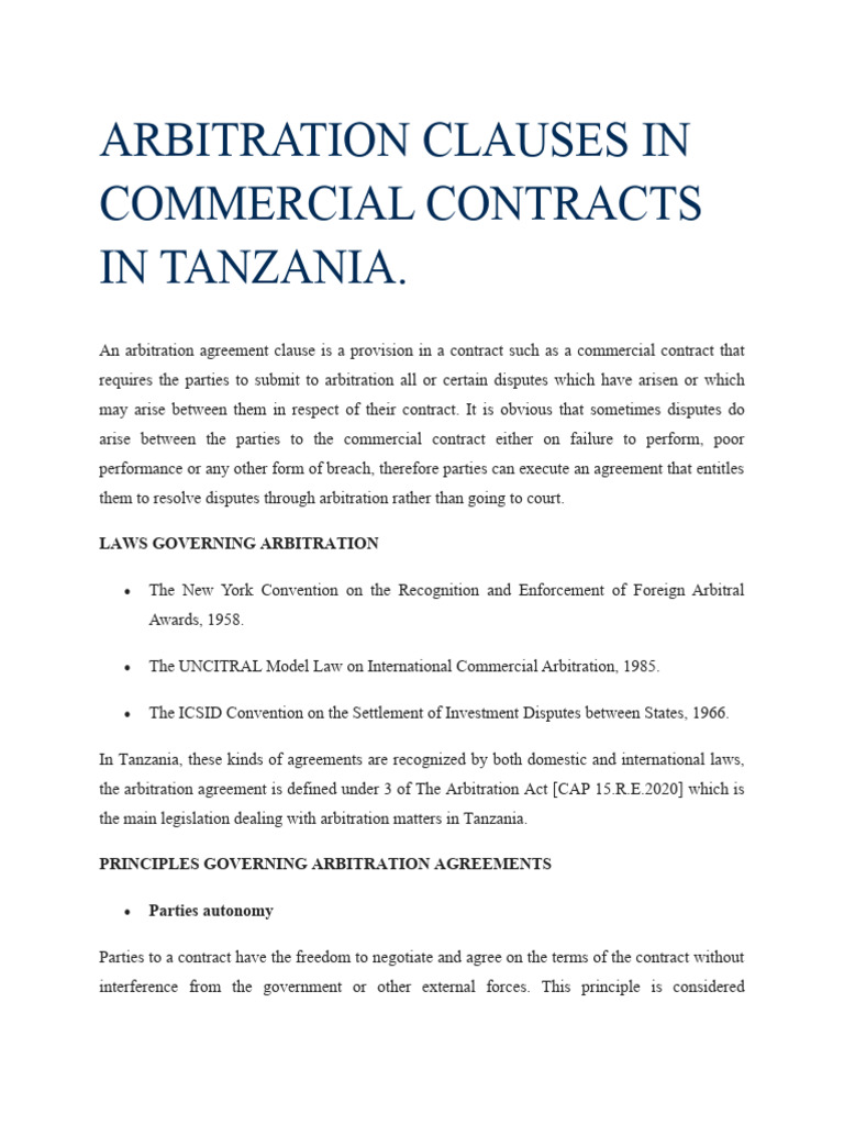 Arbitration Clauses in Tanzanian Contracts | PDF | Arbitration ...