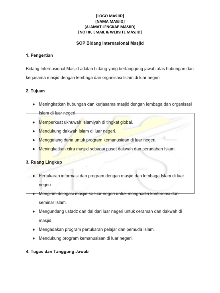 SOP Bidang Internasional Masjid | PDF | Bisnis | Seni