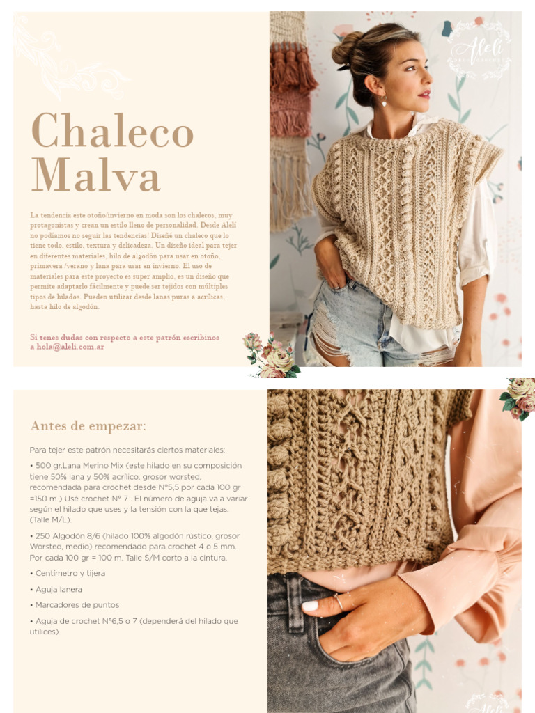 PDF A4 - Chaleco Malva - Aleli | PDF | Tejer | Ropa