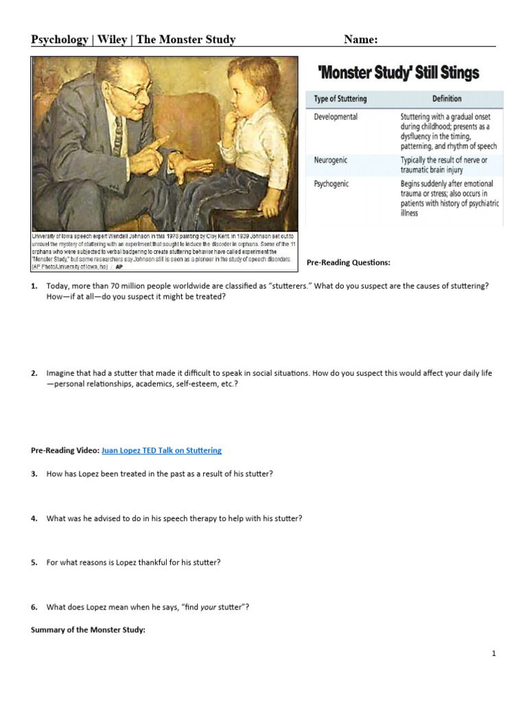 The Monster Study: Ethics of Stuttering Research | PDF | Behavioural ...