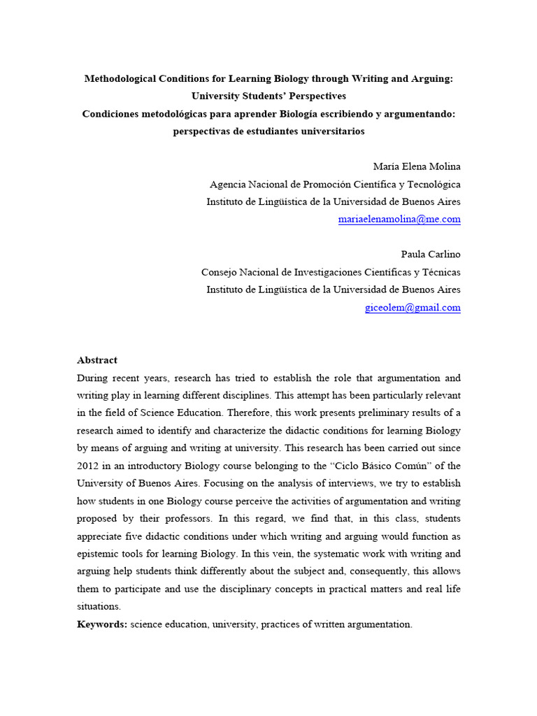 Methodological Conditions For Learning Biology Through Writing and ... Methodological Conditions For Learning Biology Through Writing and ...