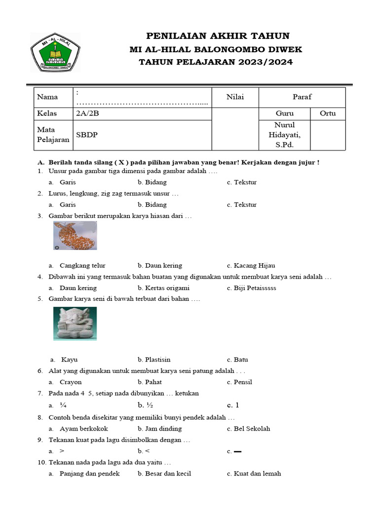 Soal SBDP 2 Fix | PDF | Seni