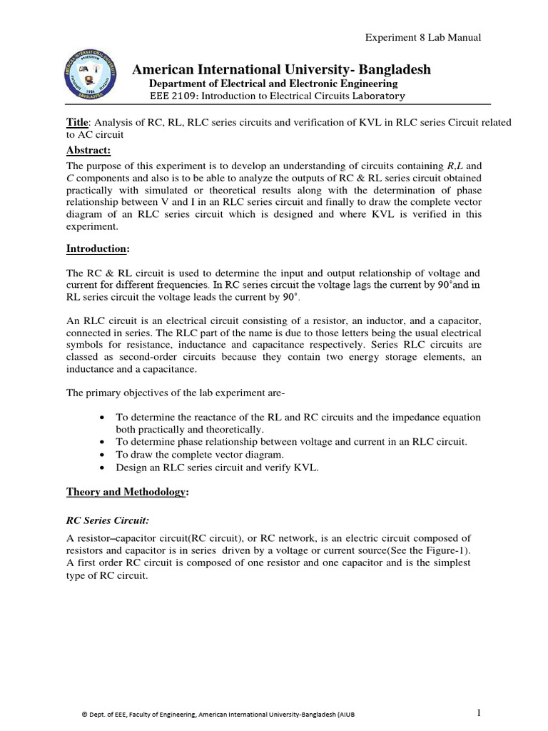 Iec Exp 8 Analysis Of Rc Rl Rlc Series Circuits And Verification Of