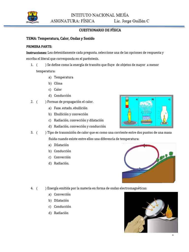 Cuestionario de Calor y Temperatura | PDF | Olas | Conduccion termica