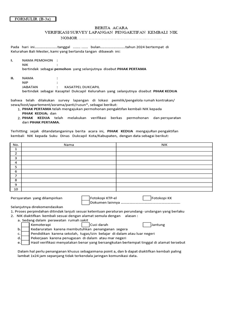 Verifikasi Pengaktifan Kembali NIK | PDF