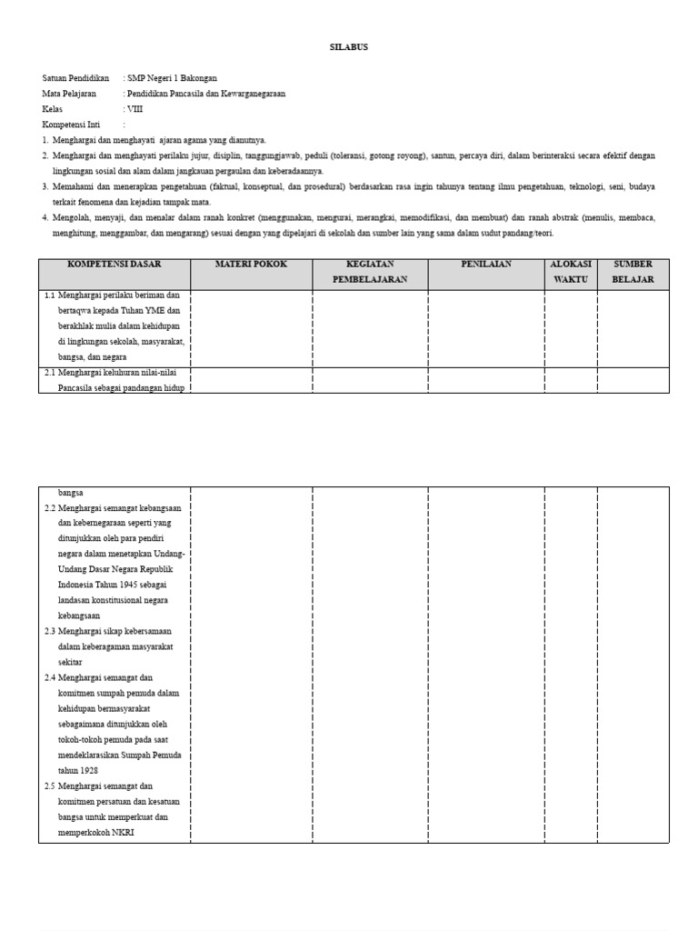 SILABUS PPKN KELAS VIII | PDF | Sains & Matematika | Agama & Spiritualitas