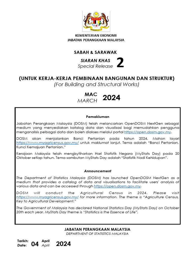 Siaran Khas Indeks Kos Bahan 2024 | PDF | Building Materials | Building ...