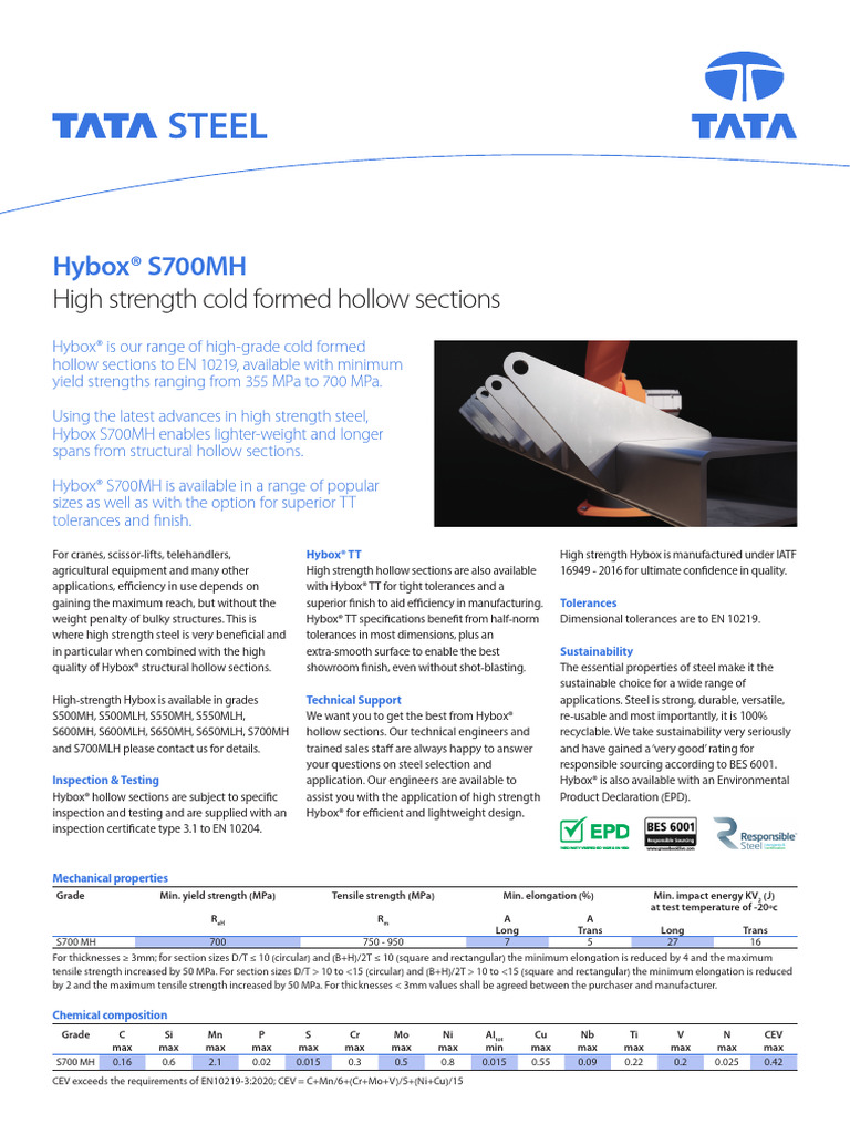 Tata Steel - Hybox S700MH | PDF | Strength Of Materials | Steel
