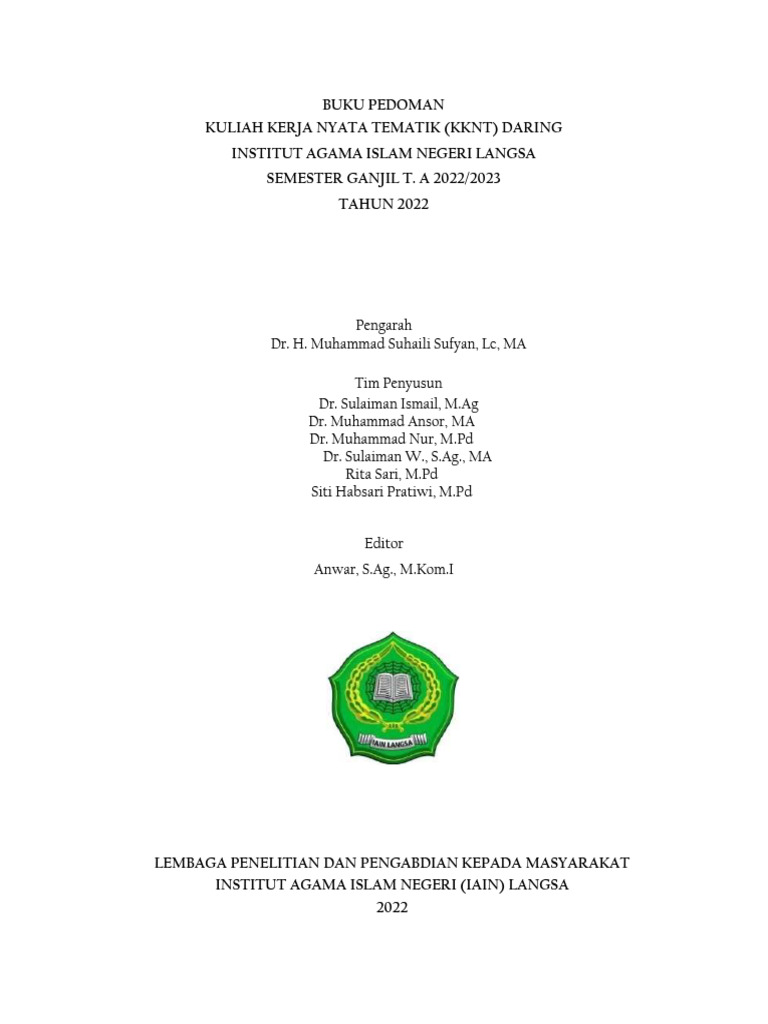 Buku Pedoman KKN Tematik Daring IAIN Langsa Semester Ganjil T - A 2022 - 2023 THN 2022 Revisi | PDF