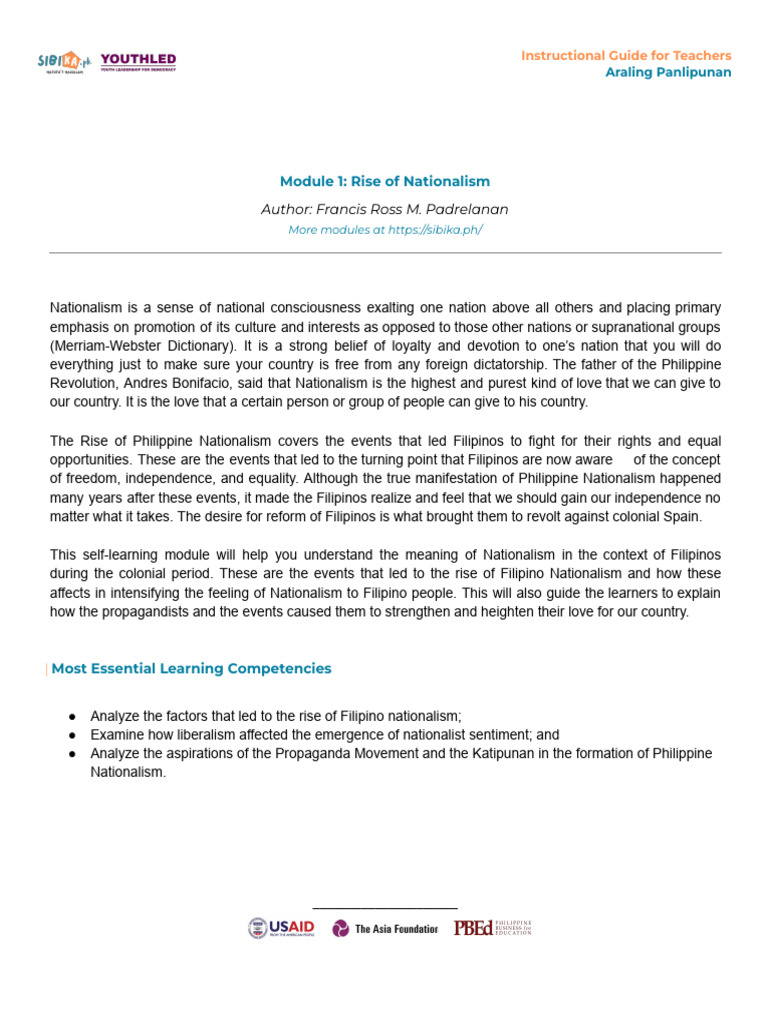 AP Module 1 Rise of Filipino Nationalism - Docx 1 | PDF | Philippines