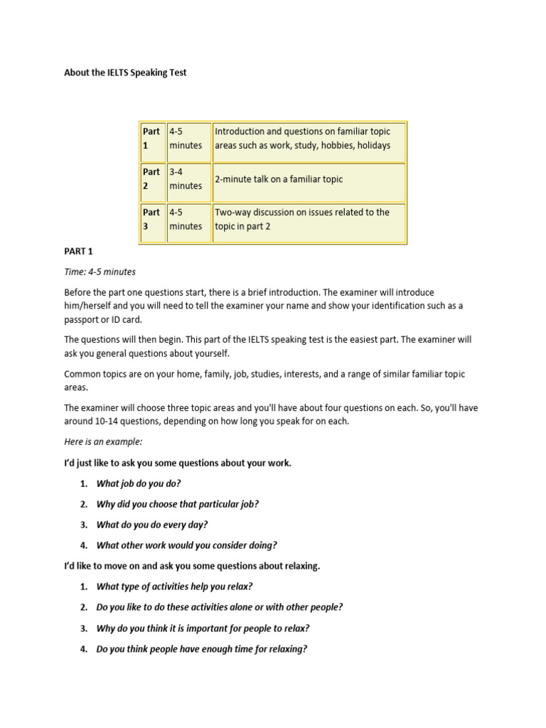 About the IELTS Speaking Test | PDF | International English Language ...