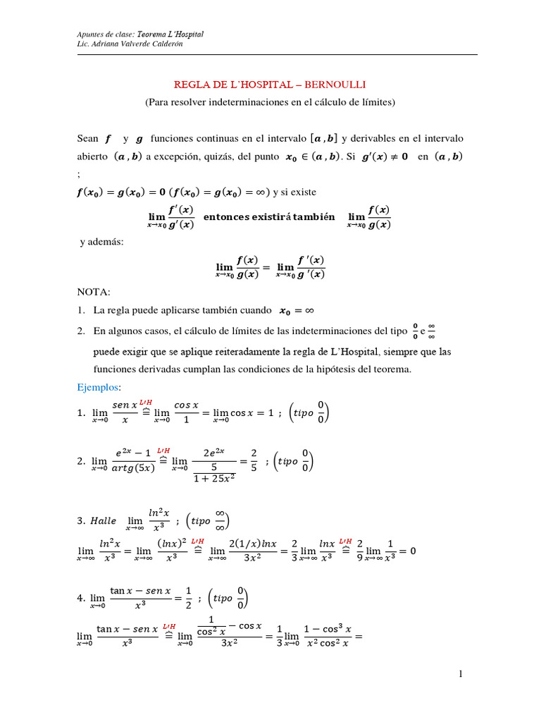 Teorema LHospital | PDF | Matemáticas | Análisis matemático