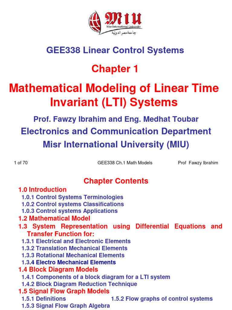 GEE338 LCS Chapter_1 Math Model for LTI System | PDF | Control Theory | Servomechanism