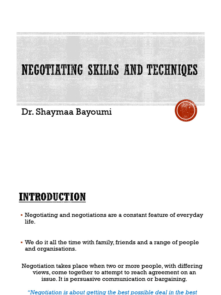 Negotiating Skills and Techniqes | PDF | Negotiation | Argument