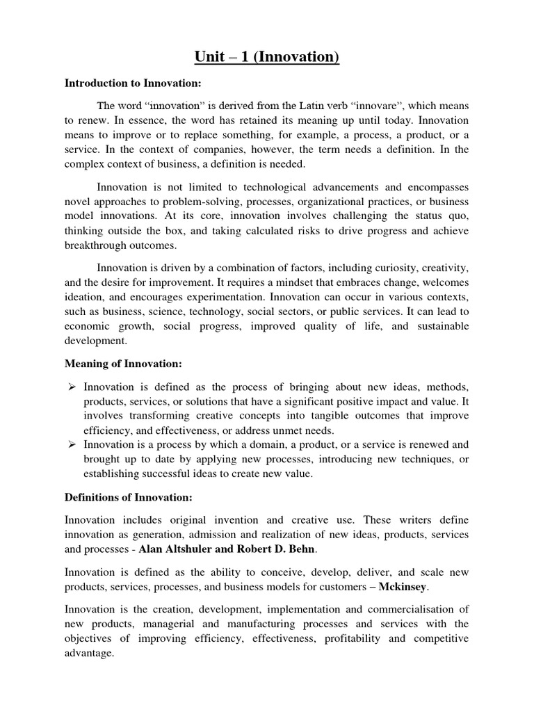 Unit - 1 (Innovation) | PDF | Innovation | Disruptive Innovation