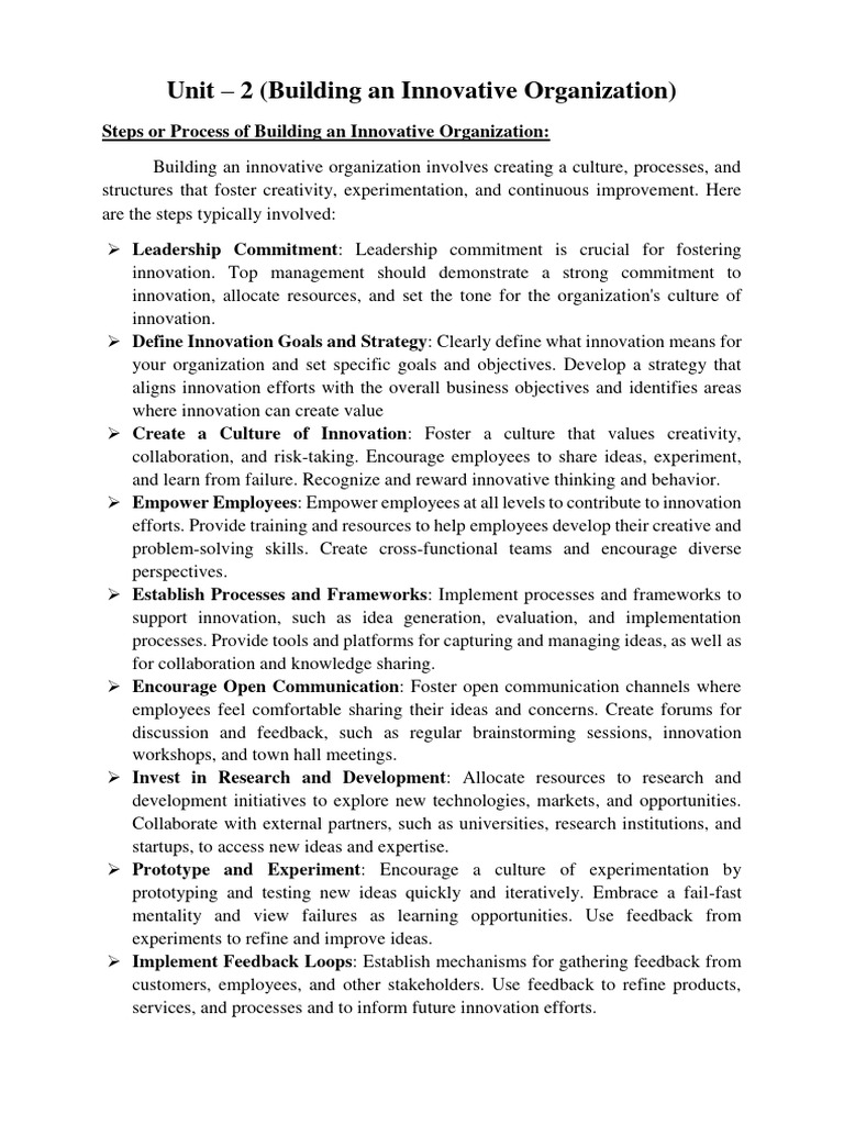 Unit - 2 (Building An Innvative Organization) | PDF | Innovation ...
