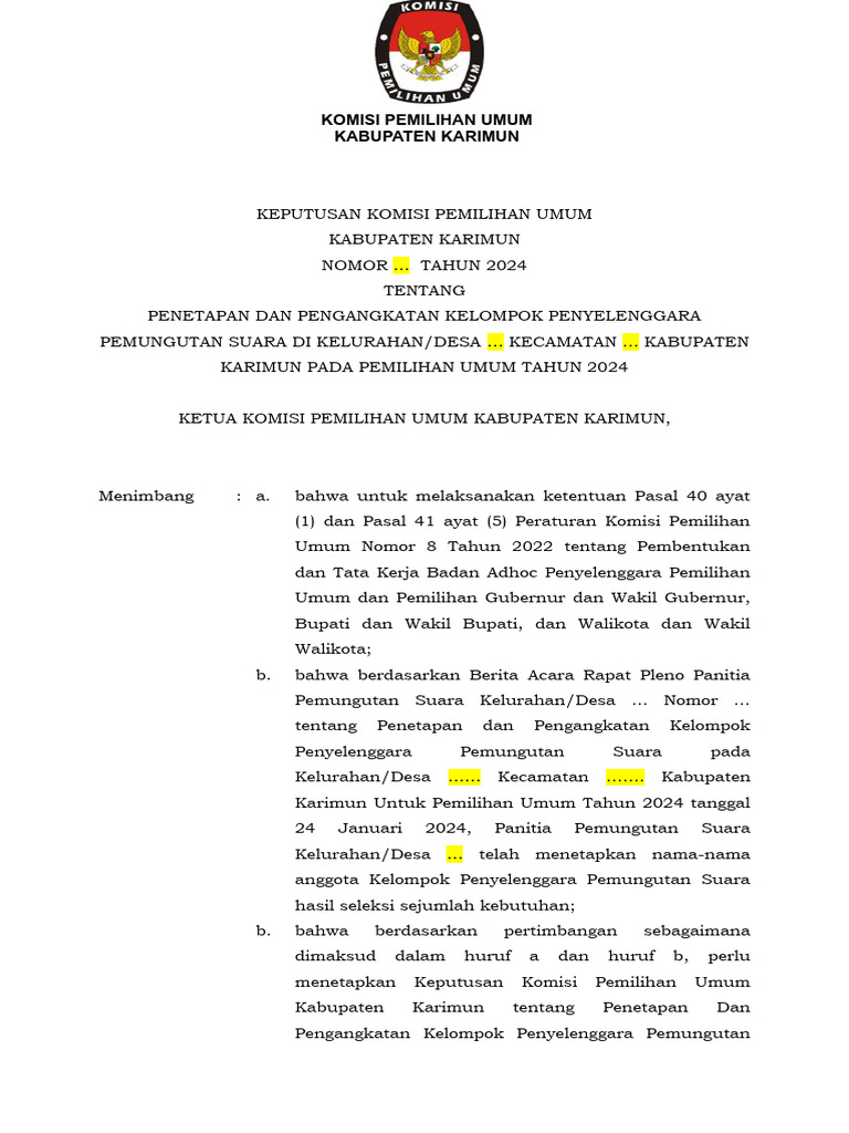 Format Keputusan Pengangkatan KPPS | PDF