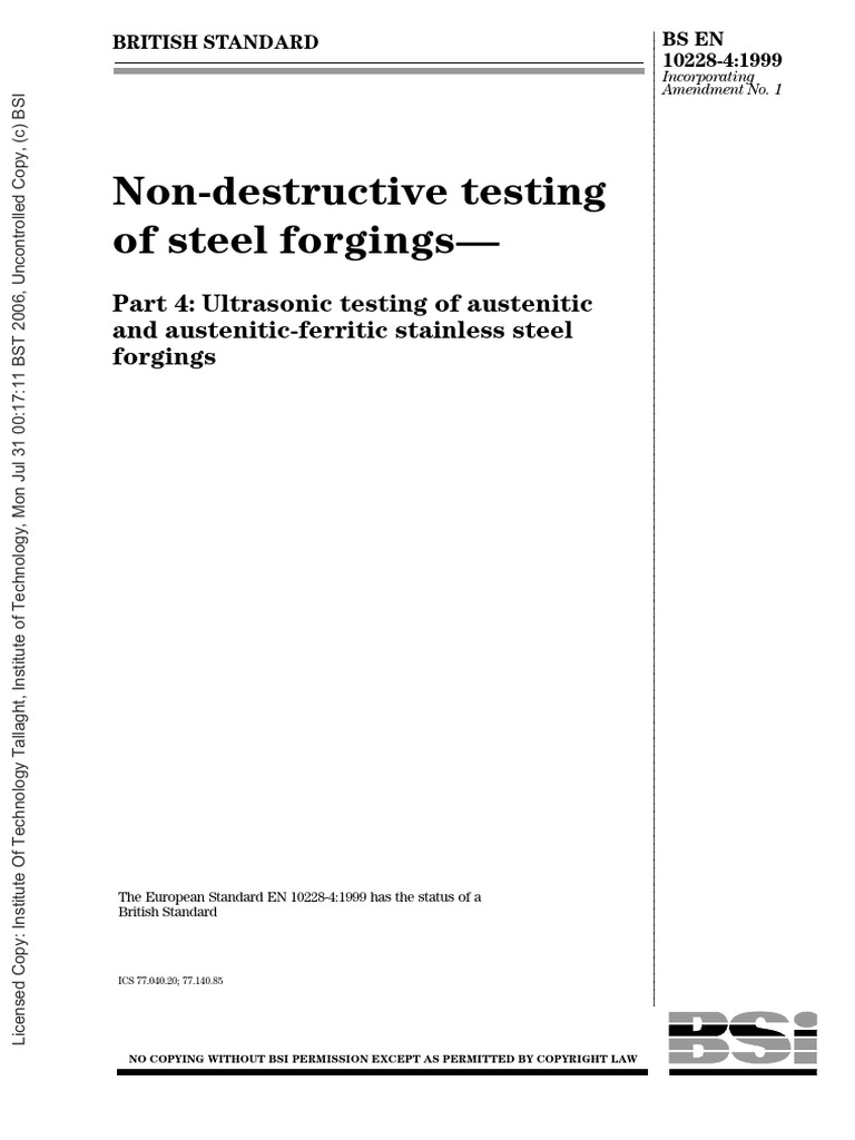 En 10228-4 (1999) - Non-Destructive Testing of Steel Forging. 4 ...