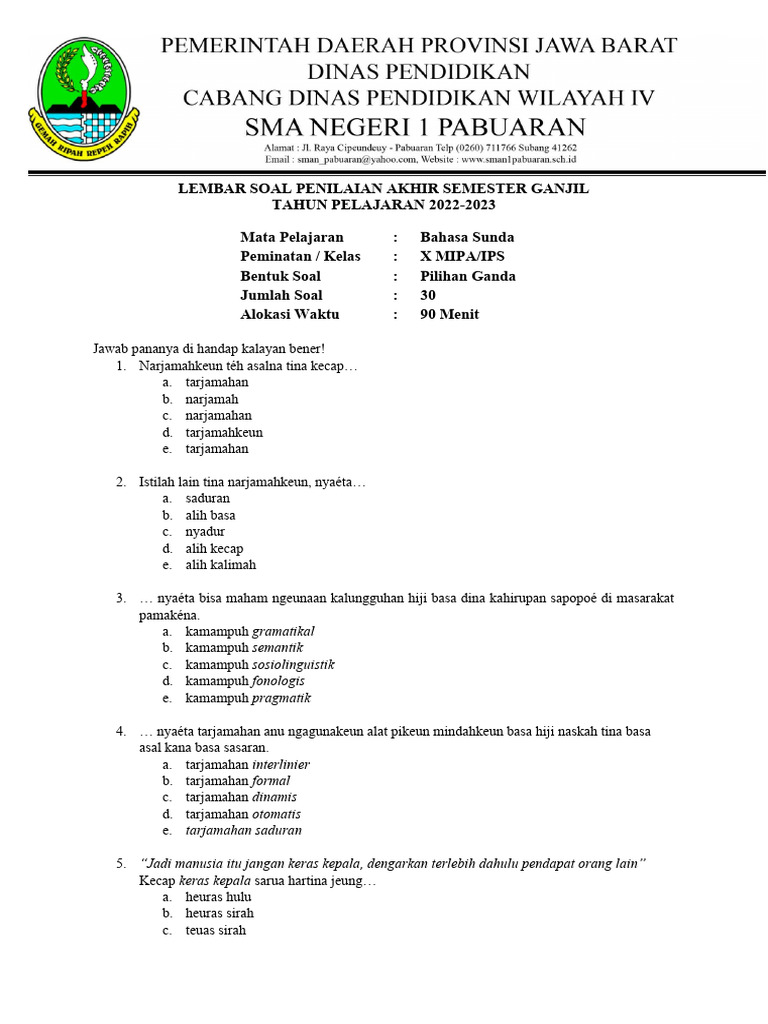 Ajeng - Pas Bahasa Sunda X - Print | PDF