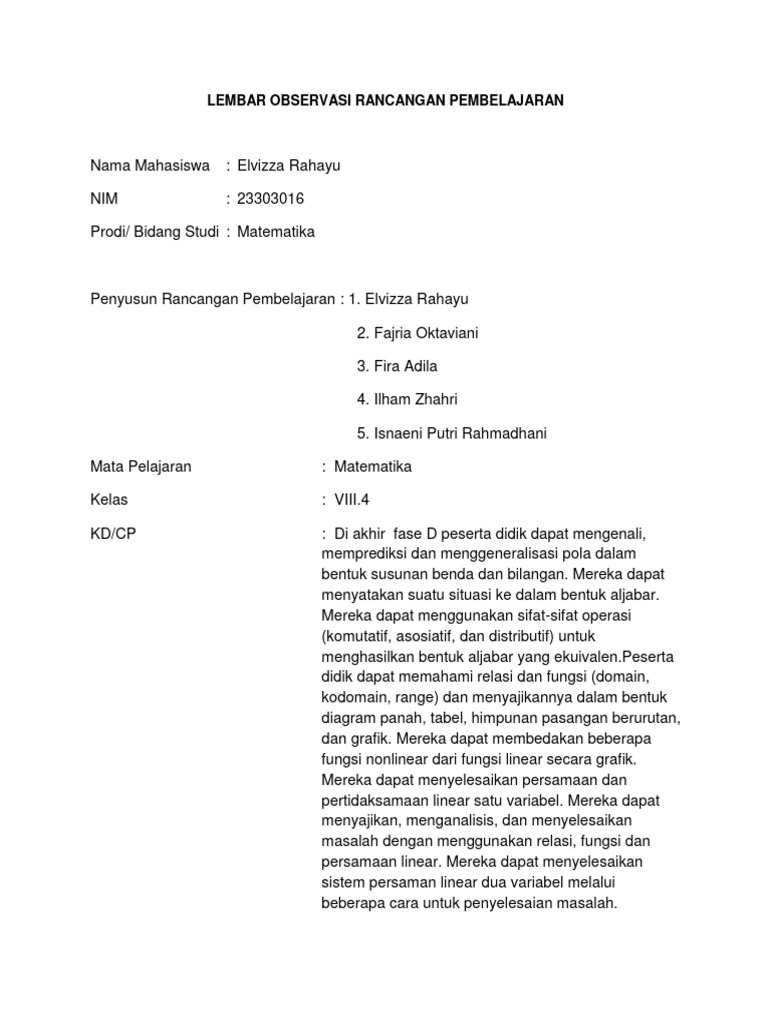 Ppl T 4 Lampiran 4 Lk 3 Lembar Observasi Rancangan Pembelajaran Siklus