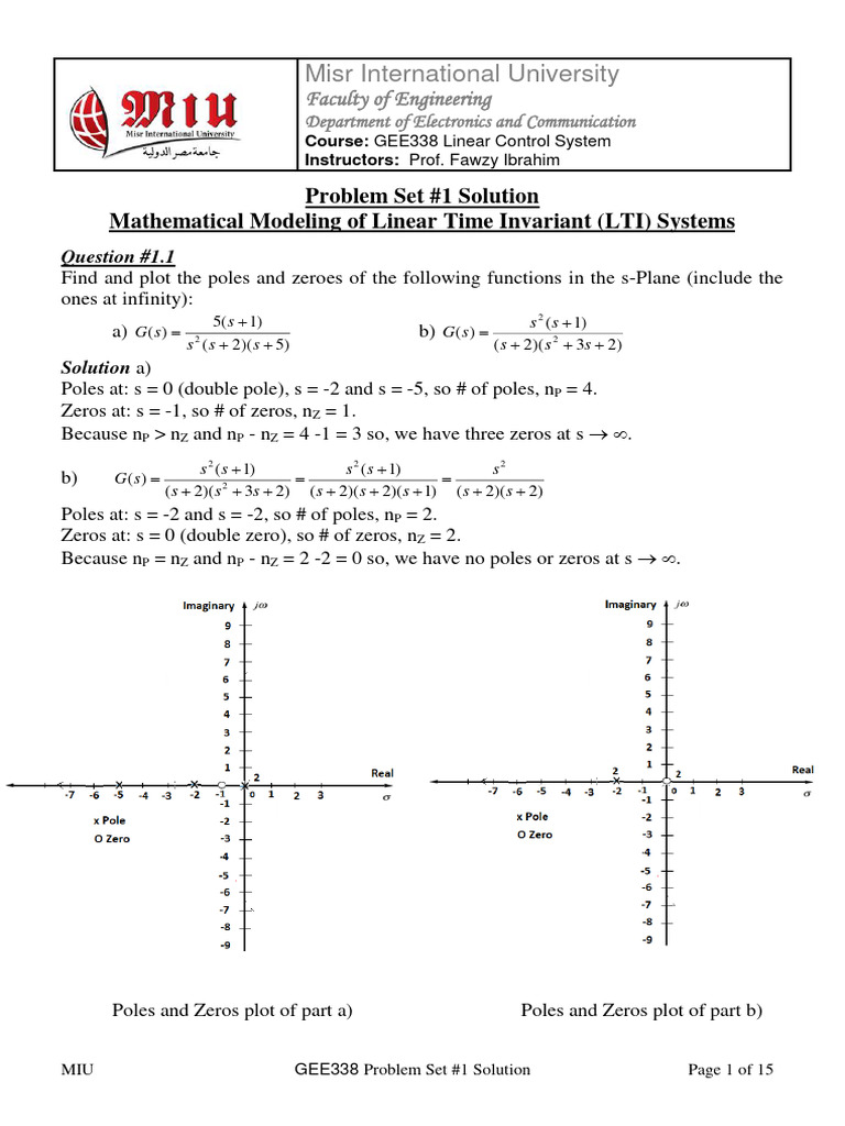 Linear Control Systems Solutions | PDF | Laplace Transform | Mechanics