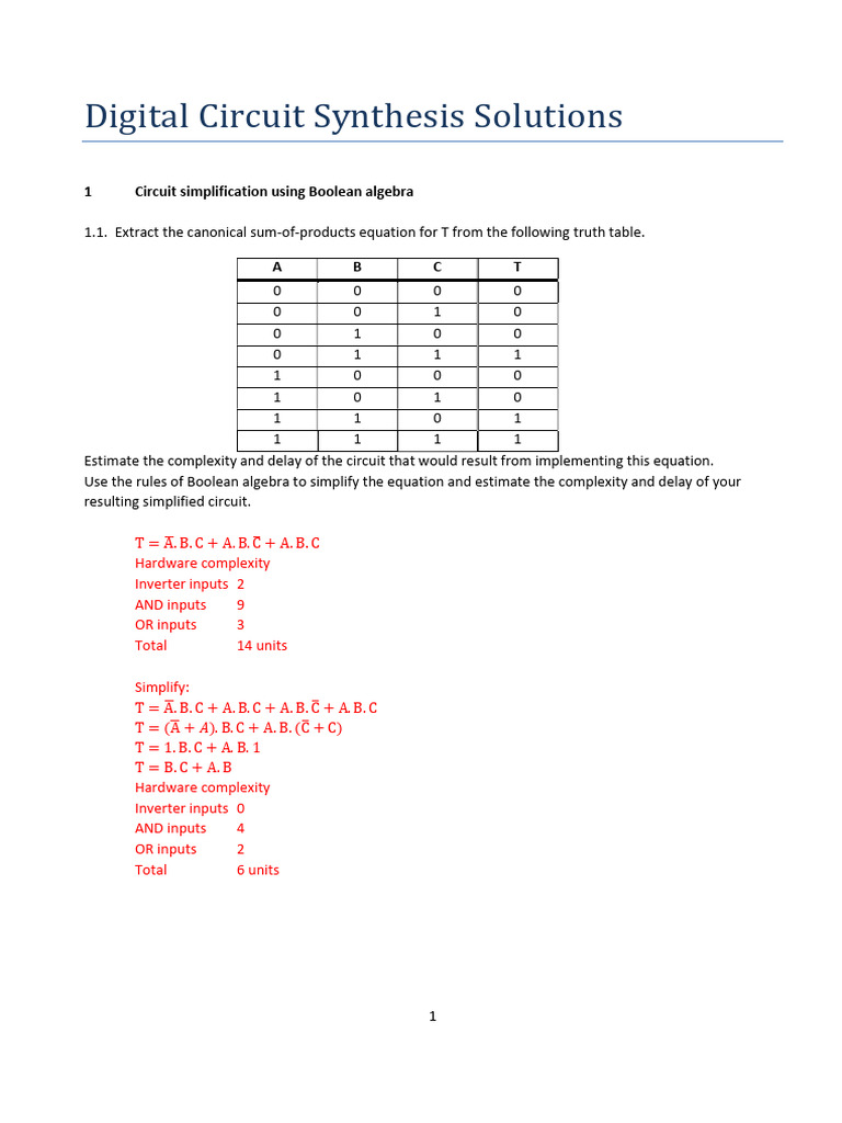 Answers - Digital Circuit Synthesis | PDF | Logic | Boolean Algebra