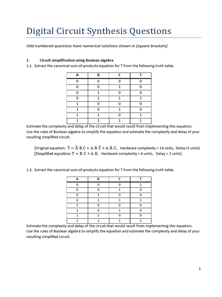 Student Examples To Try - Digital Circuit Synthesis | PDF | Algebra ...