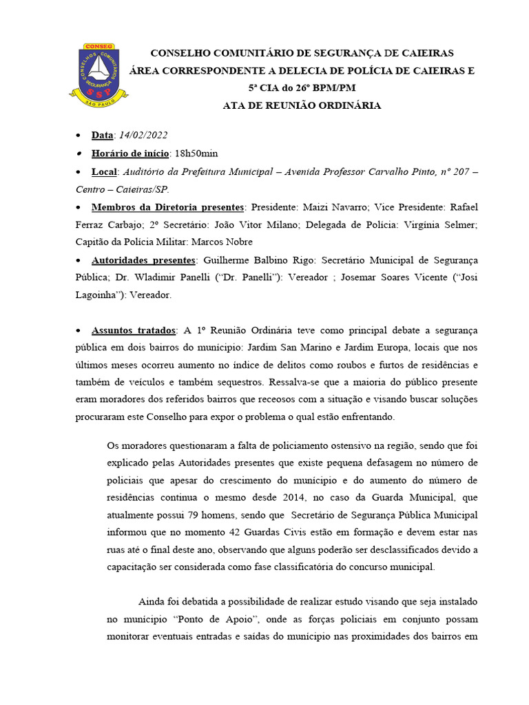 Modelo de Ata Padrao | Download grátis PDF | Polícia | Segurança nacional