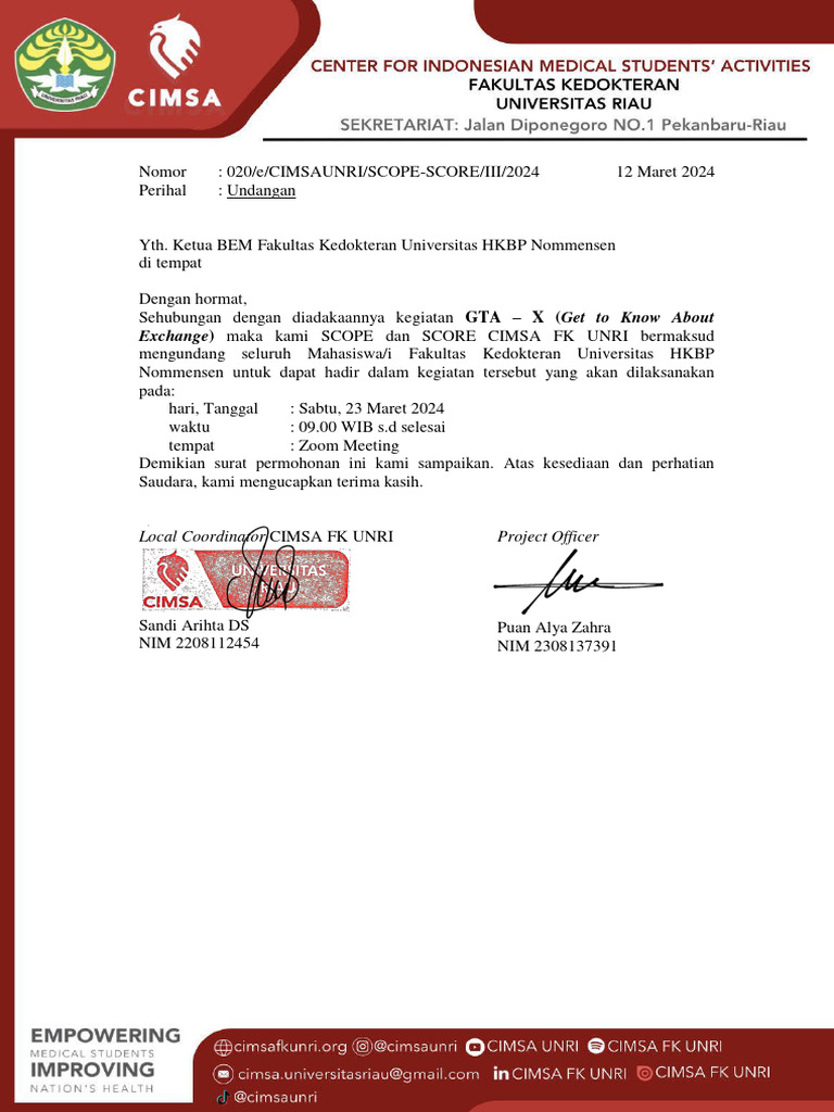 SURAT Undangan Fakultas Kedokteran Universitas HKBP Nommensen GTA - X ...