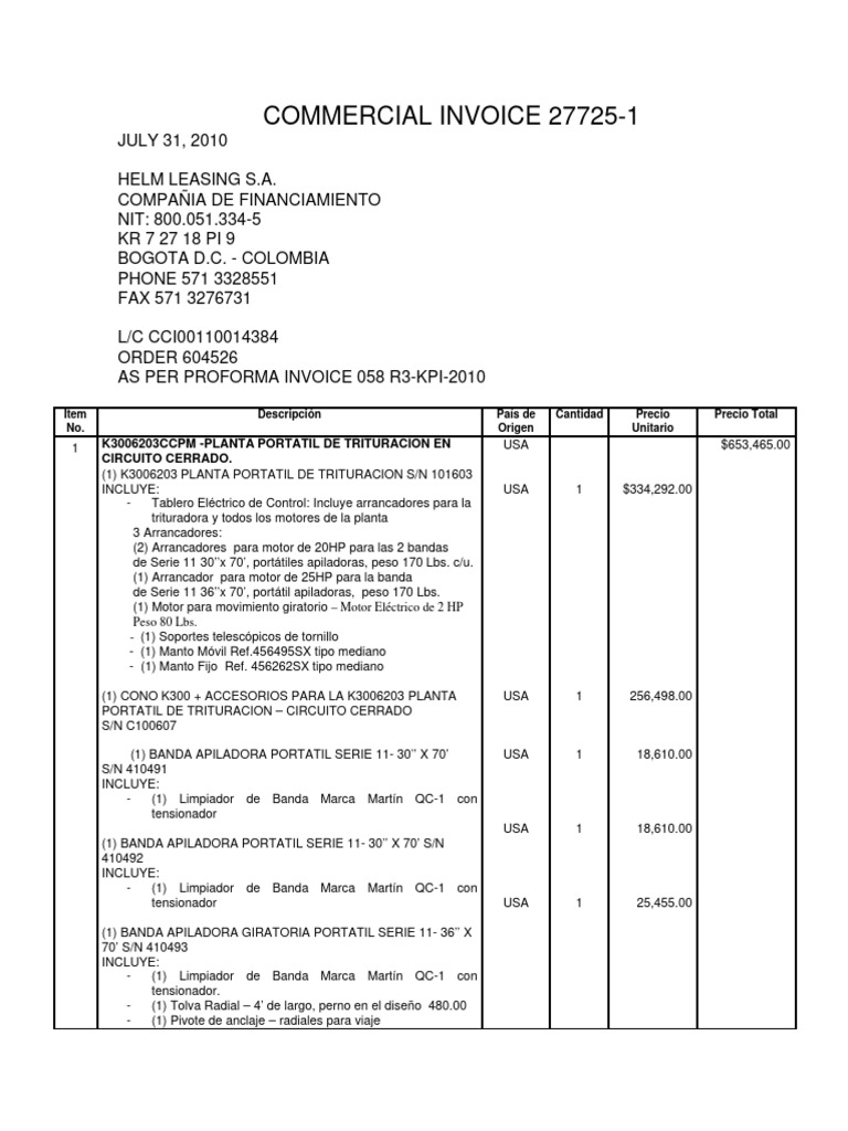 TRADUCCION - 058 R3-4 COMMERCIAL INVOICE | PDF | Bienes manufacturados