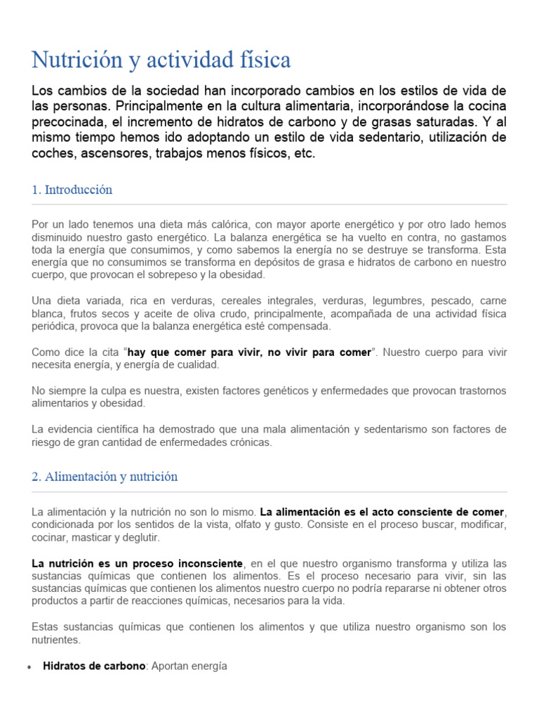 Nutrición y Actividad Física | PDF | Nutrientes | Nutrición
