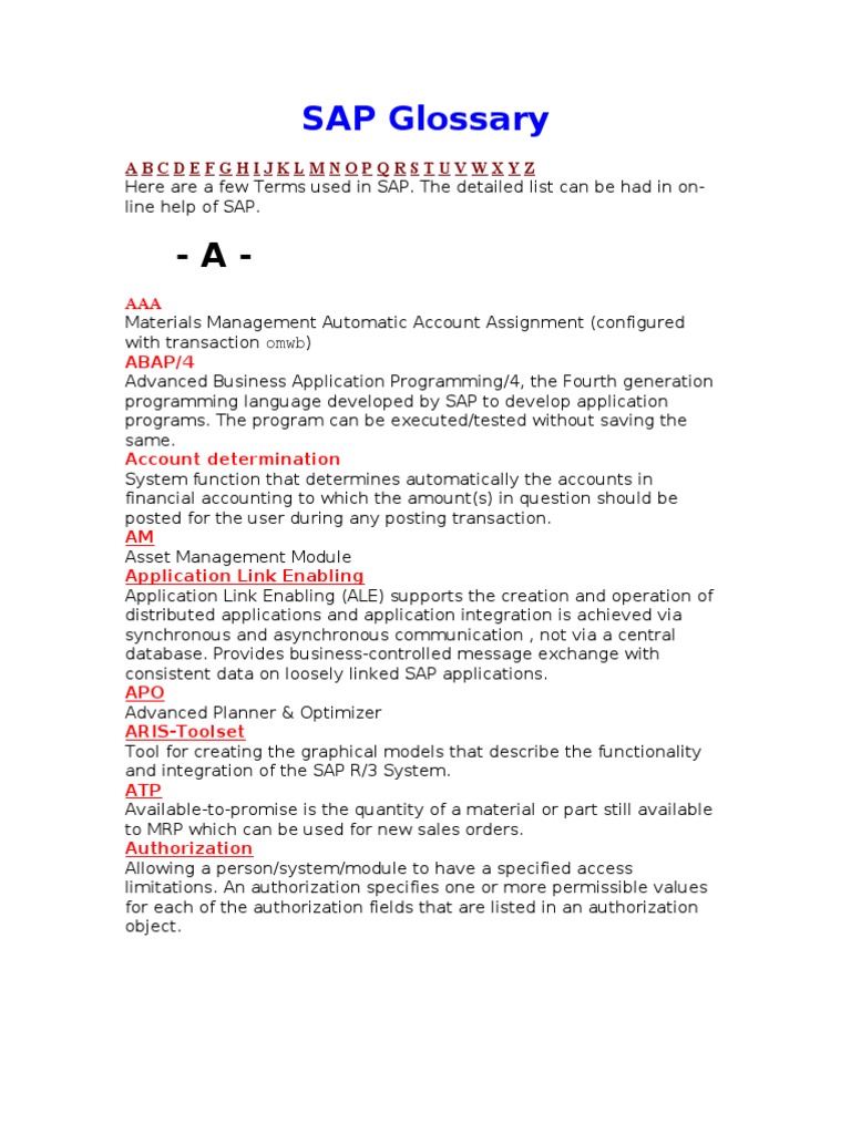 SAP Glossary | PDF | Information Technology Management | Computing