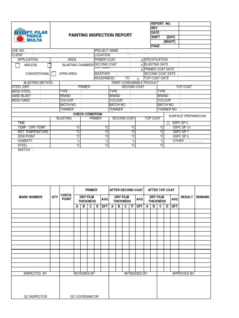 PAINTING INSPECTION FORM | Download Free PDF | Materials | Industrial ...