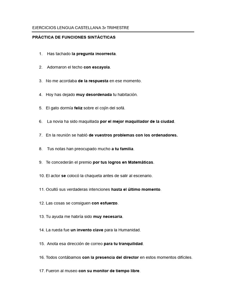 Ejercicios Lengua Castellana 3r Trimestre Pdf