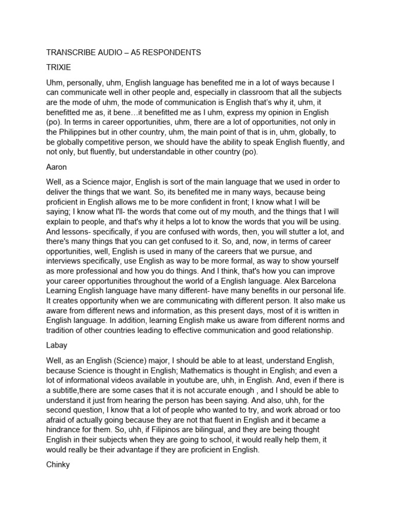 Transcribe Audio (1-A5) | PDF | Teachers | English Language