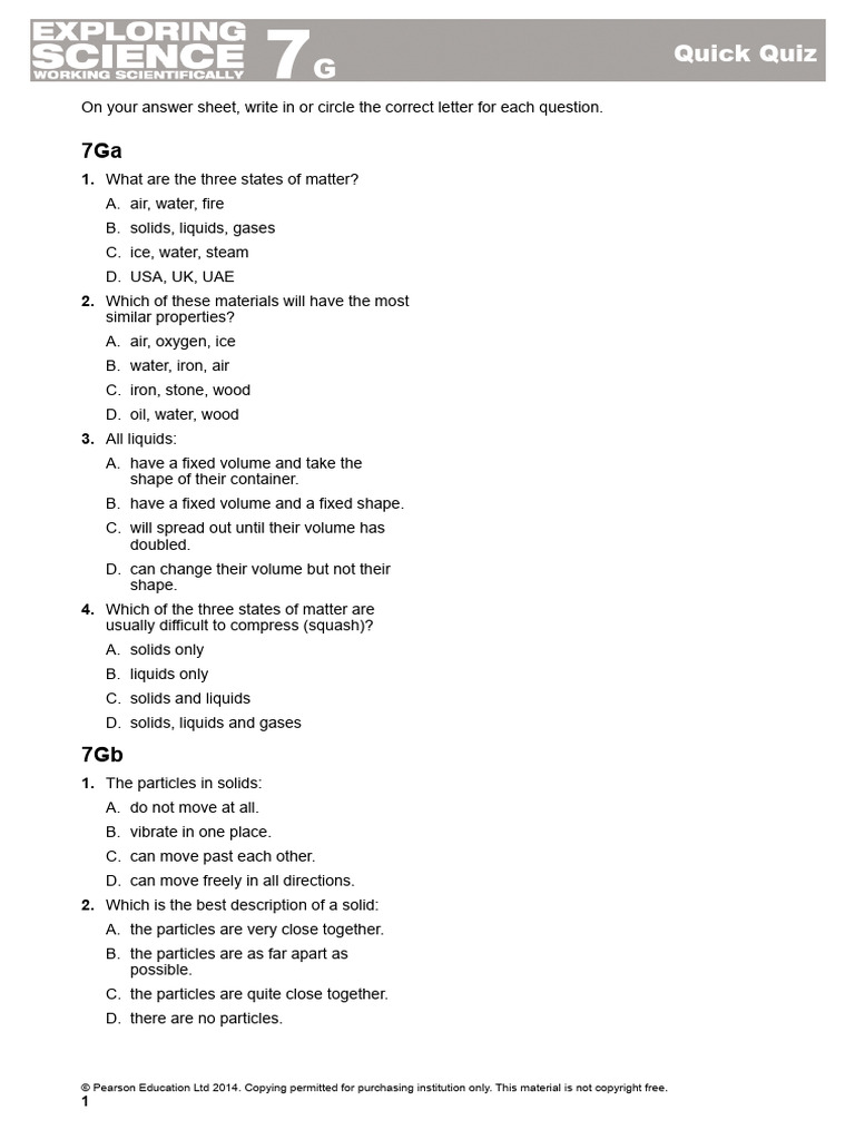 7g - Quick - Quiz 2 | PDF | Gases | Liquids