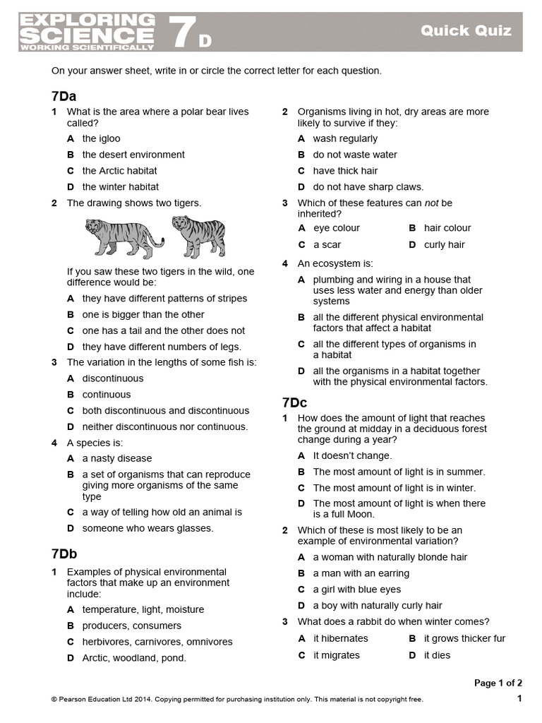 7d Quick Quiz | Download Free PDF | Habitat | Foods