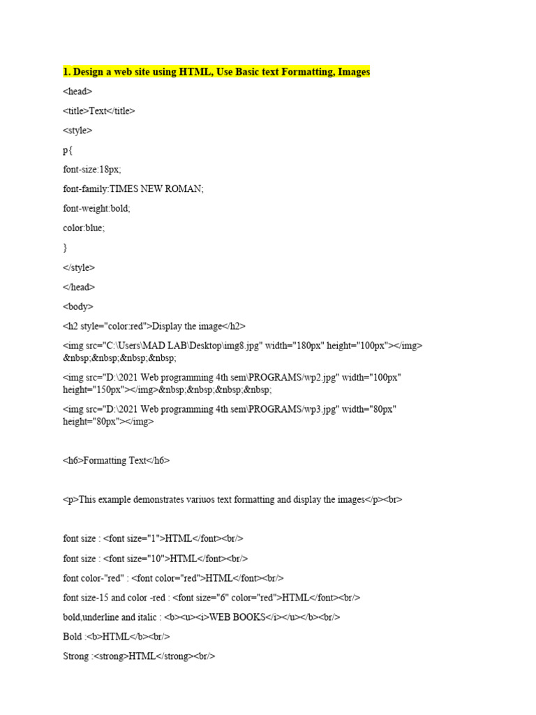 Final Rrce WP Lab Manual 4TH Sem | PDF | Typography | Text