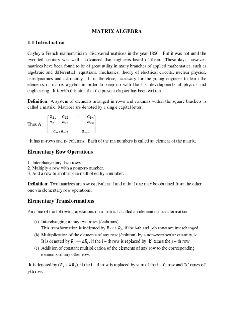 Matrix Algebra | Download Free PDF | Matrix (Mathematics) | System Of Linear Equations