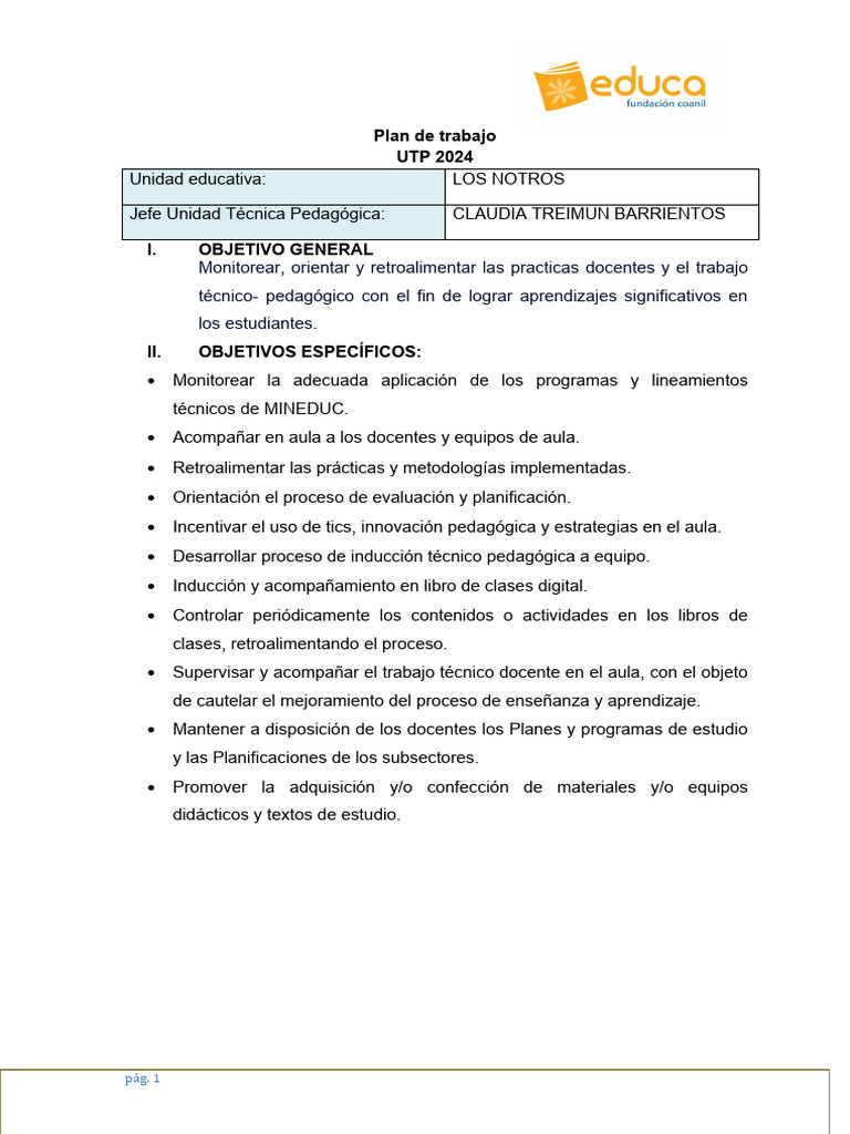Plan Anual Utp 2024 | PDF | Enseñando | Evaluación