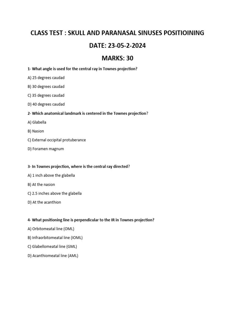 What Angle Is Used For The Central Ray in Townes Projection - Class ...